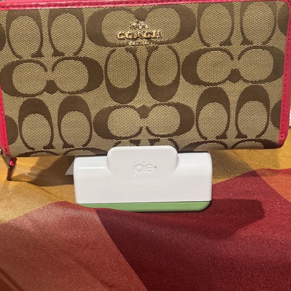 Coach | Bags | Coach Tan And Pink Signature Wallet | Poshmark